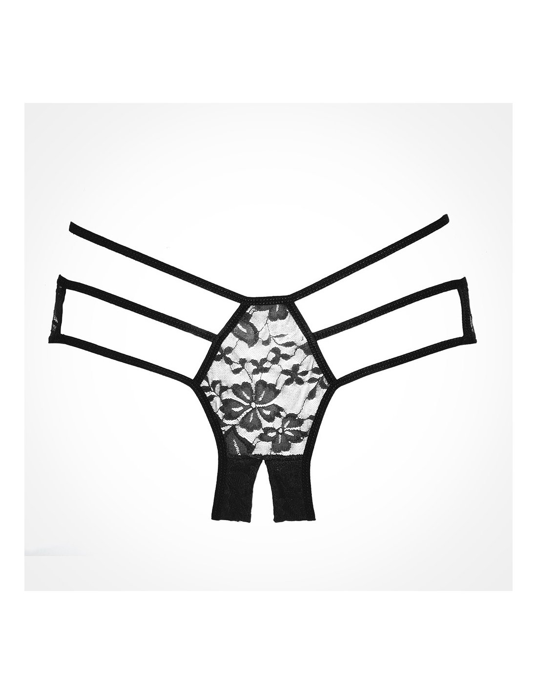 Culotte fendue en dentelle noire et fine lanières Allure - String e...